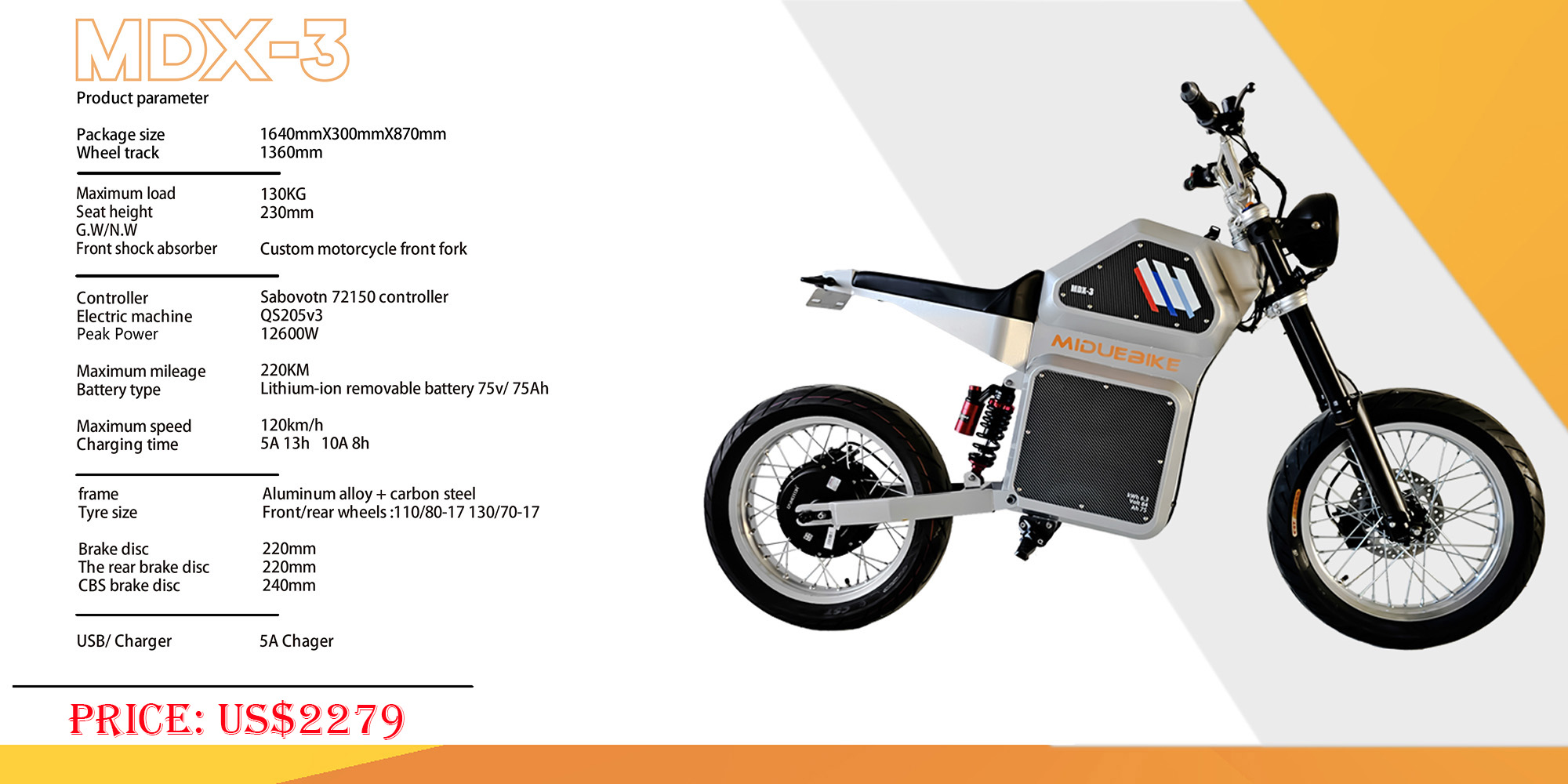 MDX-3 12600 watt electric bike 17 inch street motoryclc tires – Suzhou ...